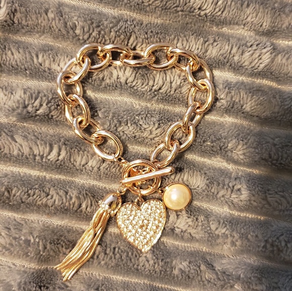 Guess | Jewelry | Nib Guess Chain Link Tassel Studded Logo Bracelet ...